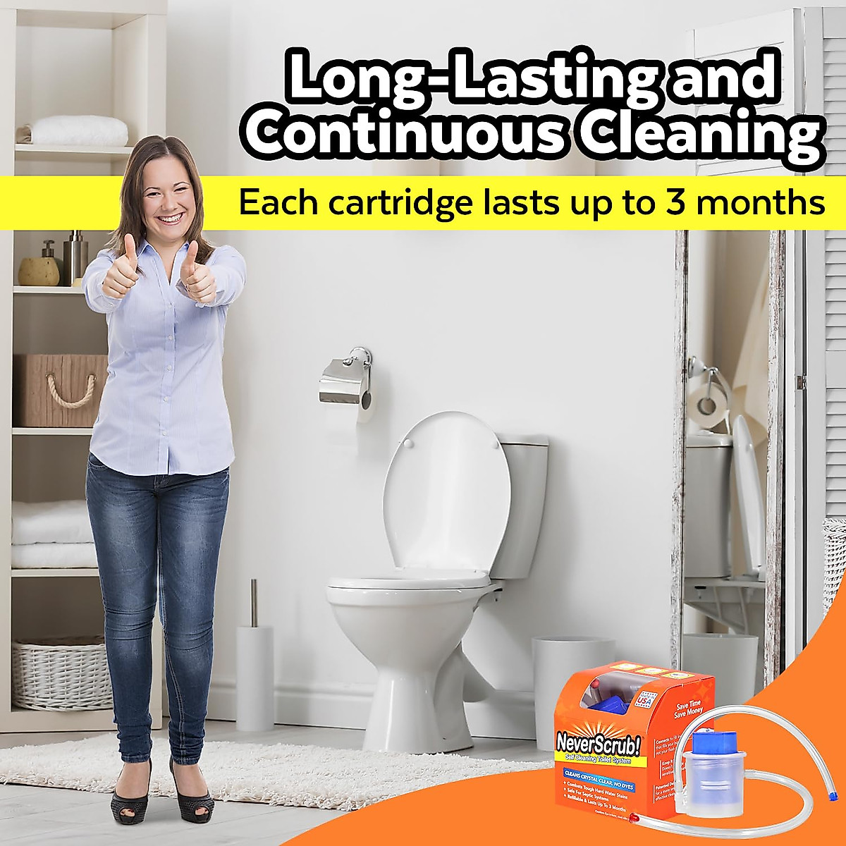 NeverScrub! Refill Cartridge Self Cleaning Toilet System - Replacement Cartridge for Automatic Toilet Bowl Cleaner - 1.65 oz, Lasts Up To 3-5 Months Continuous Toilet Bowl Cleaning