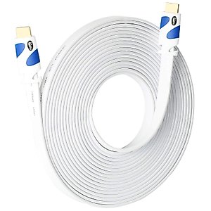 Postta Flat HDMI Cable 50 Feet Flat HDMI 2.0 Cord Support 4K, 3D, 2160p, 1080p, Ethernet and Audio Return-White-Blue