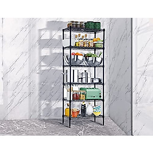 6-Tier Wire Shelving Metal Storage Rack, Adjustable Shelving Unit Free Standing Storage Shelf with Leveling Feet, 24"Lx14"Wx60"H Storage Shelves Organizer Unit for Office Studio Plant Craft, Black