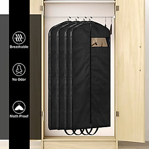 iHyperMart Long Garment Bags 65" Closet Storage Garment Bags for Travel Clothes Wardrobe Closet Bags Clothing Storage Bags Wedding Dress Cover 100GSM Waterproof Black Pack of 2 for Gowns Tuxedos Coats