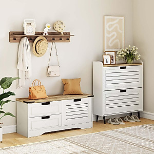 FATORRI Industrial 5 Tier Bookshelf and Shoe Cabinet for Entryway Hallway Living Room (Rustic Oak+White Oak)