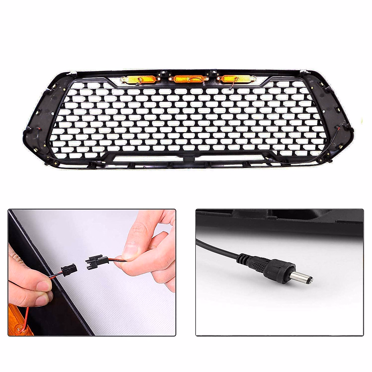 ToxicStorm Mesh Grille Front Grill Matte Black Compatible for Toyota Tacoma 2016-2019 with DRL & Turn Signal Lights and 3 Amber LED Lights