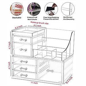 Clear Makeup Organizer and Storage For Vanity,Large Acrylic Cosmetics Display Cases With Stackable Drawers for Bathroom Counter Dresser Brushes Lipsticks Skin Care Beauty Skincare Product Organizing