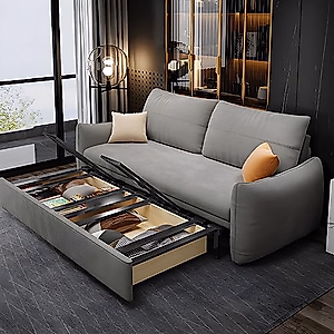 LAKIQ Contemporary Fabric Sofa Bed with Storage Convertible Sleeper Sofa Couch Bed Square Arm Sofa Bed with Bolster Pillows(49" L x 35" W x 28" H)