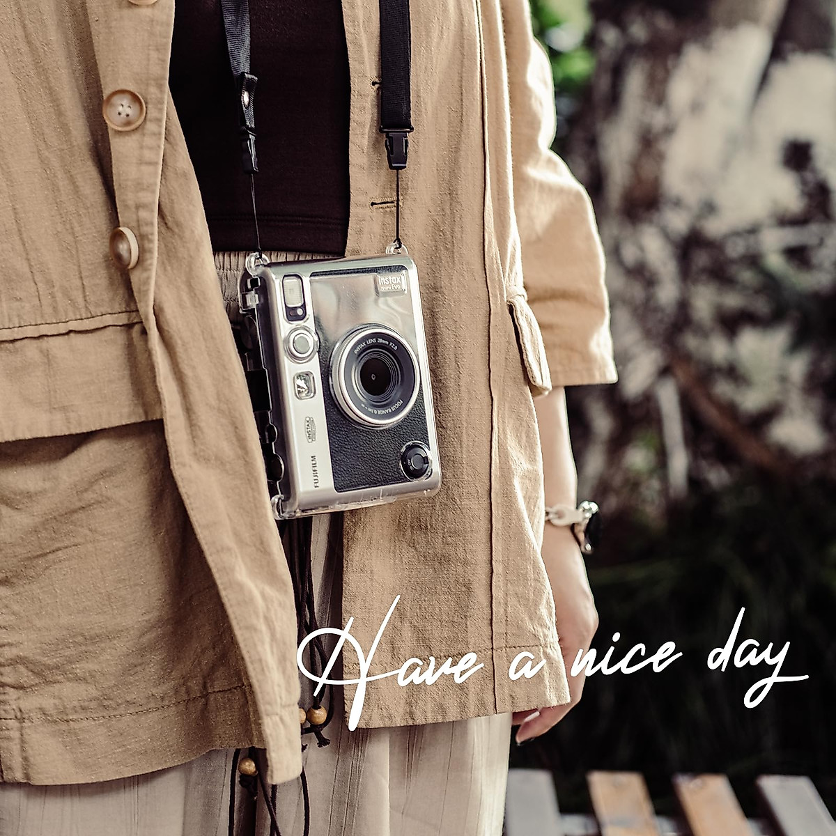 Rieibi Clear Protective Case for Fujifilm Instax Mini Evo Instant Camera - Hard Carrying Case Cover with Shoulder Strap