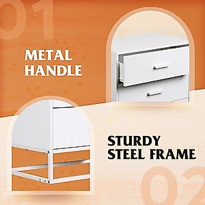WLIVE Wood Dresser for Bedroom with 4 Drawers, Nightstand, Chest of Drawers, Tall Dresser Drawers with Sturdy Metal Frame for Hallway, Living Room, Closet, White