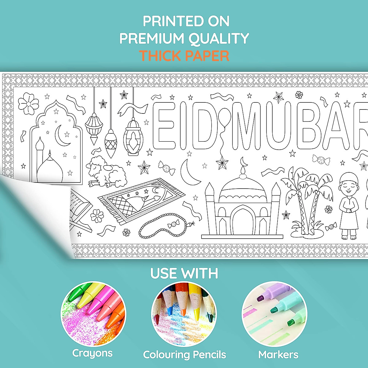 Eid Mubarak Colouring Poster - Fantastic Eid Gift for Kids and Eid Crafts for Kids - Lovely Eid favor and Islamic Gift for Kids - Great Eid Decoration Islamic Art Eid Art and Eid Banner and Present