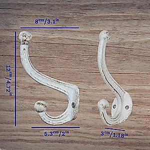 YMAISS 6 Sets Rustic White Cast Iron Hooks Wall Mounted HooksAntique Old Shabby Chic Cast Iron Hooks,Vintage Inspired Coats, Bags, Hats, Towels,Matching Screws Included