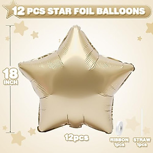 Champagne Gold Star Balloons,12Pcs Light Gold Silver Star Shaped Foil Balloons,18Inch Large Gold Helium Mylar Balloon for Birthday Baby Shower Anniversary Wedding Party Decorations
