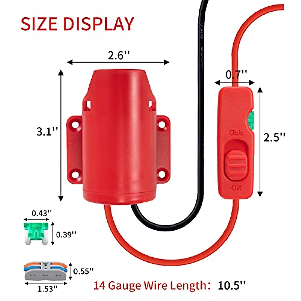 Upgraded M12 Battery Adapter for Milwaukee 12V Battery Adapter All-in-one Design of The Fuse and Switch Power Wheel Adapter for Milwaukee M12 Converter Kit 14 Gauge with Fuses & Wire Terminals