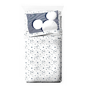 Jay Franco Disney Mickey Mouse Twin Size Sheet Set - Moons and Stars Super Soft 3 Piece Bedding Set - Kids Microfiber Sheets Includes Reversible Pillow Covers