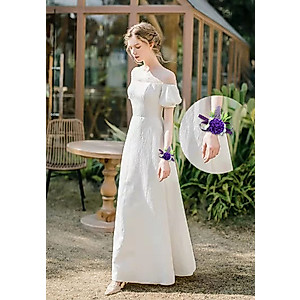 Ciandid Purple Hydrangea Wrist Corsage and Boutonniere set for Wedding Set of 6, 3PCS Groom Groomsman Boutonnieres & 3PCS Bride Bridesmaid Wrist Corsages Wristlet Band Bracelet Flower for Wedding Prom