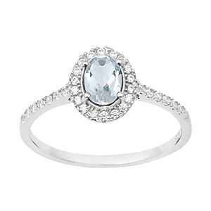 925 Sterling Silver Oval 1.25 Ctw Aquamarine Gemstone Women's Solitaire White Accents Engagement Ring Size_7