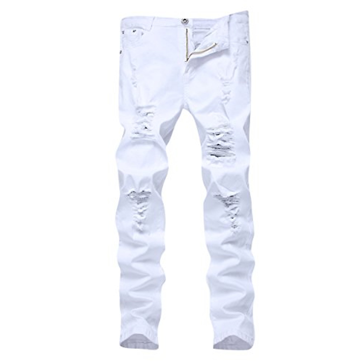 FREDD MARSHALL Men's White Skinny Slim Fit Ripped Distressed Destroyed Stretch Jeans Pants,White,42