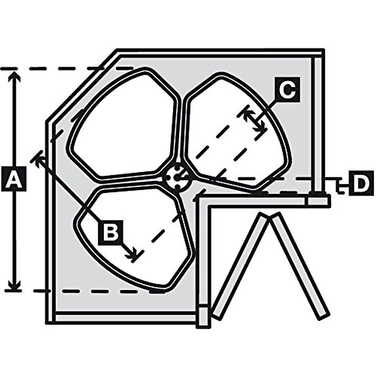 Kitchen Inventions Rotating Corner Base Cabinet Recycling Trash Center with Three Bins 3 x 32 qts Capacity Chrome/White