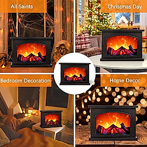 Fireplace Lanterns Decorative,Small Fake Fireplace,Flame Effect LED Fire Lamp,Battery Operated USB Charge Portable Fireplace,Indoor Outdoor Christmas Decoration (No Heater Function Black)