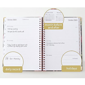2024 Planner - Weekly & Monthly Planner with Tabs, 8.2'' x 6.2'', 12-Months Planner with Monthly Tabs, Twin-Wire Biding, Holidays, Notes Pages, Back Pocket - Floral