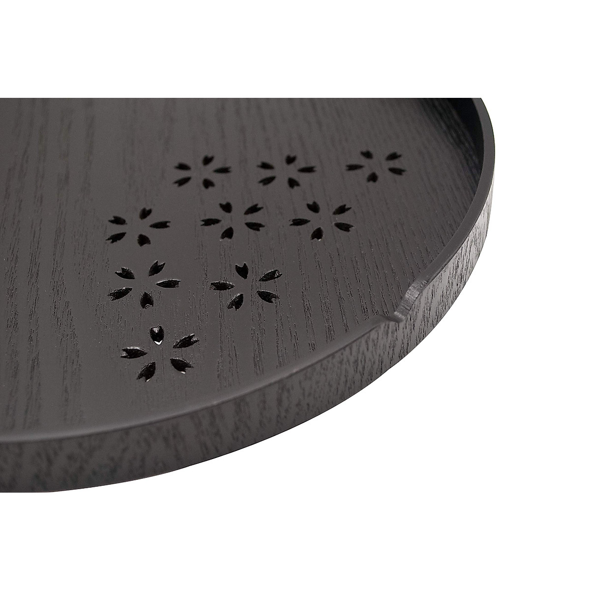 Islandoffer Premium Japanese Style Cherry Pattern Round Tea Tray, Black