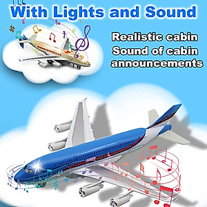 Crelloci Airplane Toys, Bump and Go Action, Pull Back Die Cast Model Plane with Lights & Sounds, 3D Anatomy View, Aircraft Vehicles Gift for Kids Toddler Boys Ages 3+(Blue)