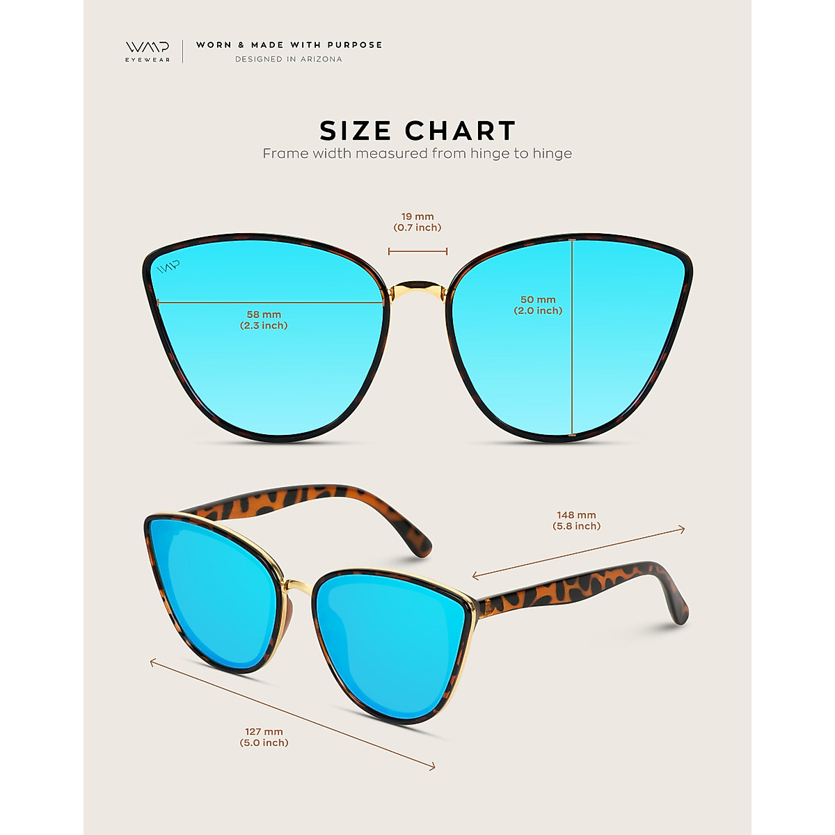 WearMe Pro - Women Full Lens Elegant Mirrored Lens Cat Eye Sunglasses (Tortoise/Brown Lens, 60)