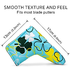 Lucky Shamrock Golf Putter Cover Premium Blade Putter Headcover Magnetic Golf Putter Head Cover fits for Scotty Cameron, Odyssey, Taylormade All Brand, Golf Gift for Women/Mens Golfer