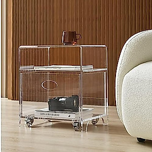 BKEKM Nightstands Nightstand Acrylic U-Shaped End Table with Storage Layer Bedside Table Nordic Bedside Dresse Transparent Bedside Cabinet Well Made
