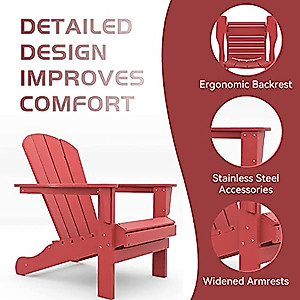 Williamspace Adirondack Chairs Set of 2, Lifetime Outdoor Adirondack Chair Oversized Fire Pit Chair, Weather Resistant HDPE Patio Chair Easy Installation for Garden, Poolside, Backyard, Beach (Red)