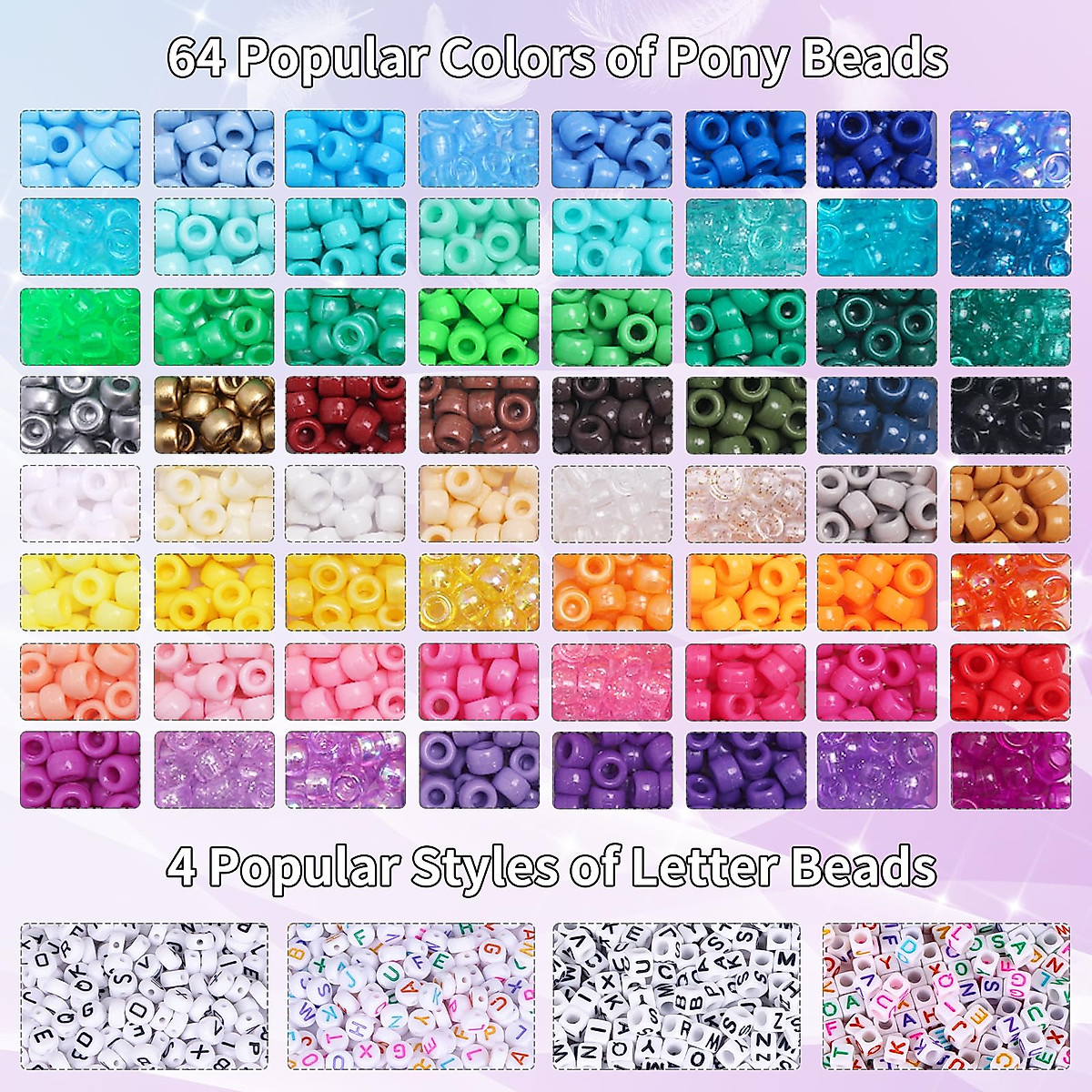 QUEFE 2350pcs, 64 Colors, Pony Beads for Bracelet Making Kit, Rainbow Kandi Beads Friendship Bracelet Kit, Letter Beads and Elastic Strings for Bracelet Necklace Making, Craft Gifts Set for Girls