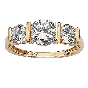 PalmBeach 10K White or Yellow Gold Solid Round Cubic Zirconia 3 Stone Bridal Ring Size 8