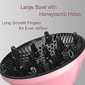 Universal Hair Diffuser Adaptable Hair Dryer Attachment for Blow Dryer Nozzles from 1.7 to 2.2 inch Diameter (Pink with Shampoo Brush)