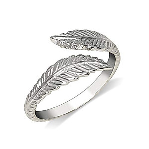 JewelryWeb Solid 925 Sterling Silver Textured Feather Bypass Adjustable Toe Ring (8mmx15mm)