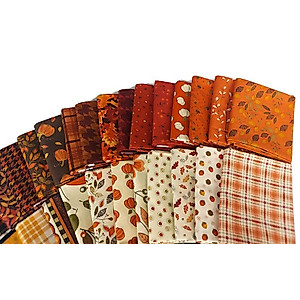 10 Fat Quarters -Autumn Fall Autumnal Nature Leaves Pumpkins Orange Red Assorted Quality Quilters Cotton Fabrics Fat Quarter Bundle