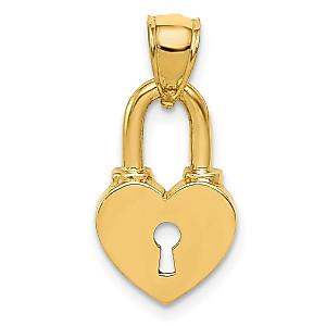 IceCarats 14K Yellow Gold Heart Love Lock Necklace Charm Pendant Only