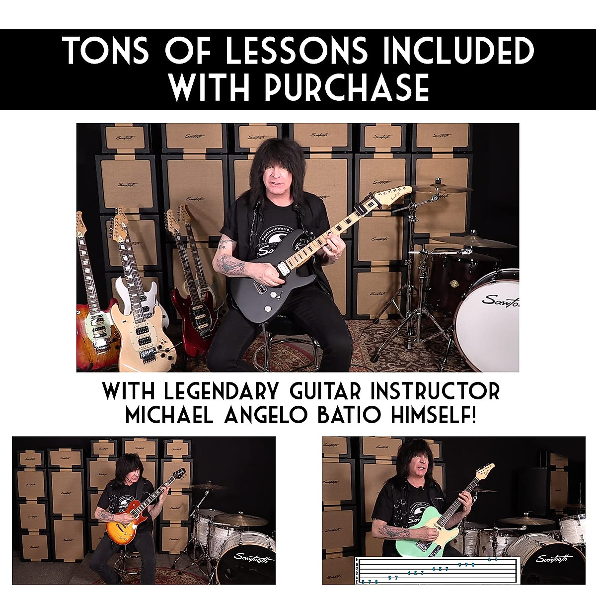 GoDpsMusic 6 String Sawtooth ST-M24 Electric Guitar, Right Handed Satin Black (ST-M24-SBK)