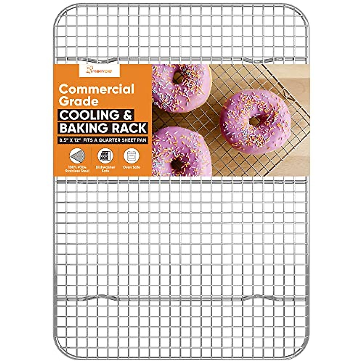 Priority Chef 18/8 Stainless Steel Cooling Rack, Heavy Duty Baking Rack For Oven Cooking, Fits Quarter Sheet Pan, Wire Rack For Cooking, Bacon, Cookie Cooling Rack, 8.5" x 12"