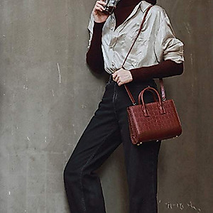 Women Handbags Leather Designer Top Handle Bags Crocodile Pattern Crossbody Shoulder Bags Wine Red Medium