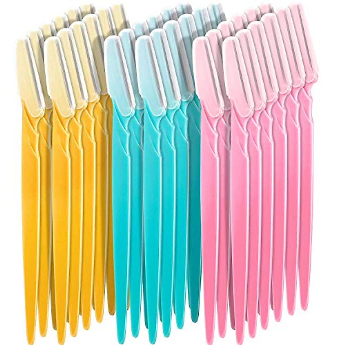 Boao 60 Pieces Eyebrow Razor Eyebrow Razors Shaver Microblades for Women Face Hair Dermaplaning Tool Shaper Trimmer with Precision Cover Skincare Party Favors (Pink, Blue, Yellow)
