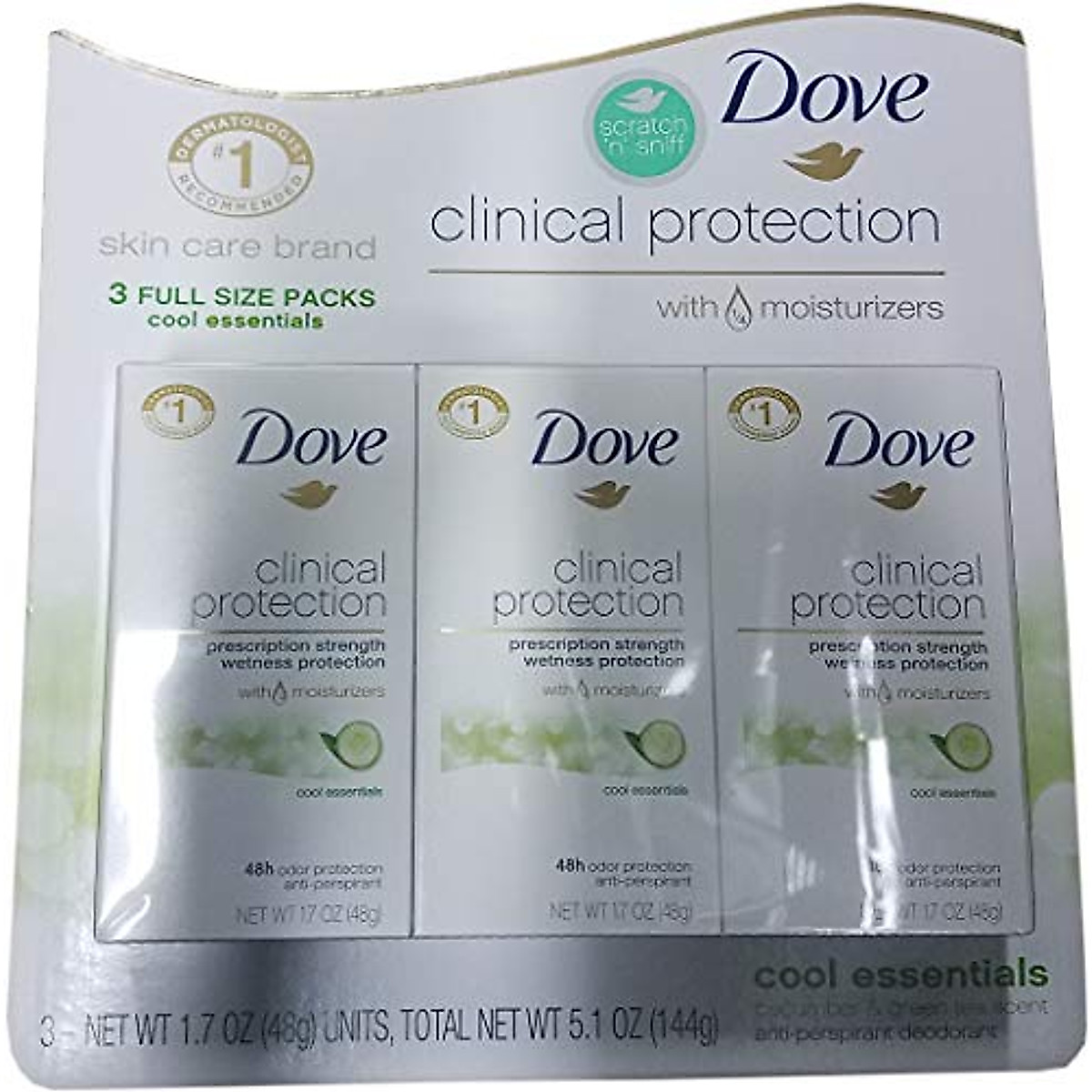 Dove Clinical Protection Cool Essentials Anti-perspirant Deodorant, 1.7 Fl Oz Pack of 3