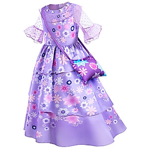 Kaisebile Princess Costume Dress for Girls Birthday Halloween Party Dress Up with Bag,Leis Necklace Headband 5-6 Years