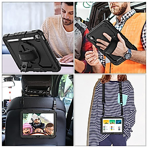 SEYMAC stock Case for iPad 10th Generation 10.9'', Full-Body Drop Protection Case with Screen Protector &360° Rotate Hand Strap/Stand, Black