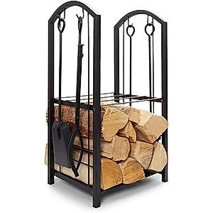 Juvale Firewood Rack with Fireplace Tools, Log Holder for Indoor Outdoor Fire Pit Accessories (15 x 29 x 13 in)