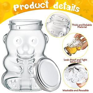 24 Pack 6 oz Glass Honey Bear Jars Glass Honey Bottles with Silver Lids Reusable Small Bear Shaped Jars Honey Bear Bottle Containers Dispenser for Candies, Baby Shower, Wedding Party Favors