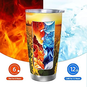 Sunflower Field Sunset Tumbler with Lid and Straw 20oz Stainless Steel Car Cup for Hot and Cold Drinks, Double Wall Insulated Travel Coffee Mug Reusable Drink Thermos Cup Birthday Gifts