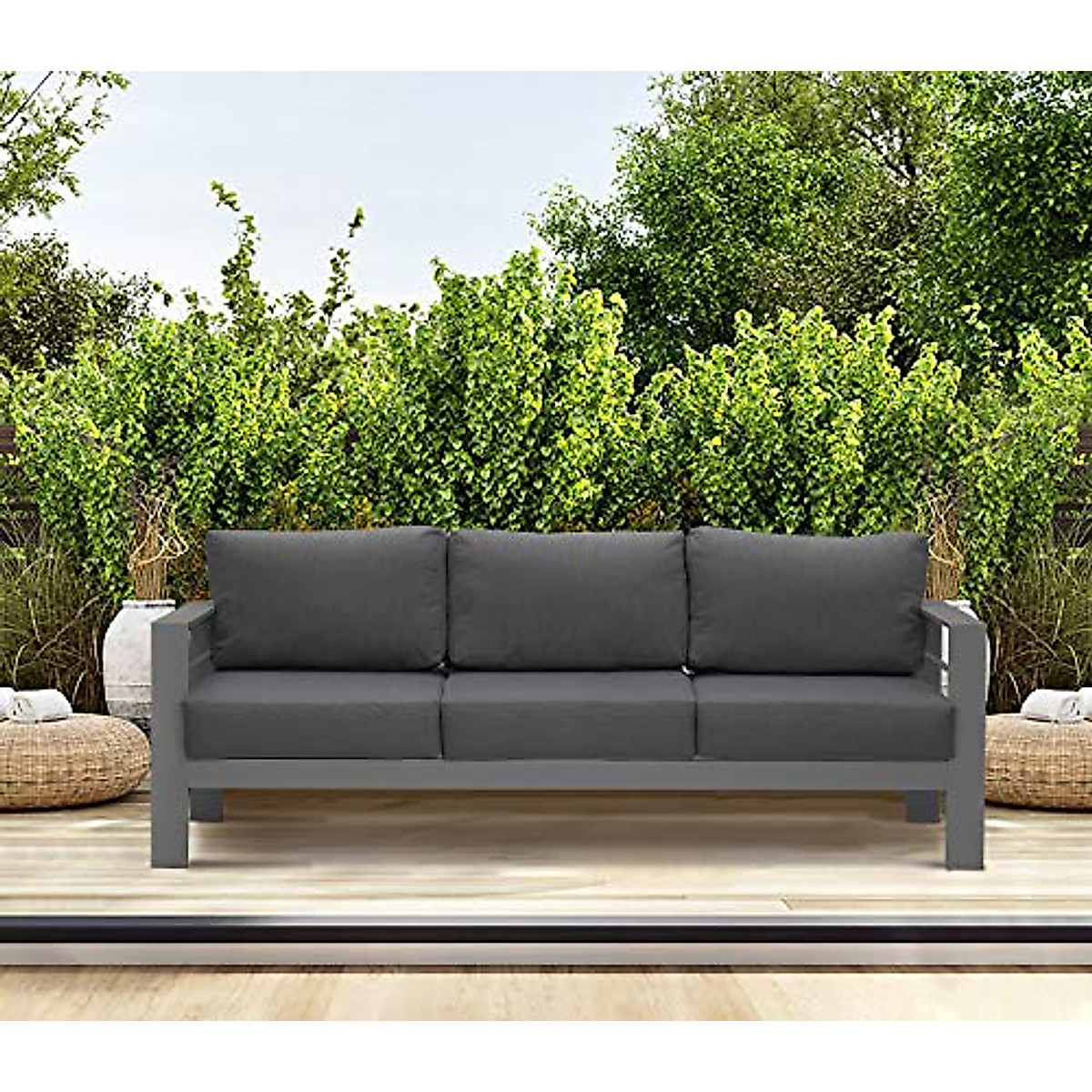 Solaste Outdoor Couch Aluminum Patio Furniture Sofa, 3-Seat All-Weather Metal Outdoor Patio Furniture with Cushions,Dark Grey