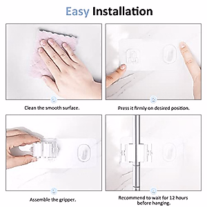 MEILIDY Broom and Mop Gripper, Clear Self Adhesive Mop Broom Holder Wall Mounted No Drilling Heavy Duty Cleaning Supplies Tools Storage Organizer for Laundry Bathroom Kitchen Garden Garage - 4 Pcs