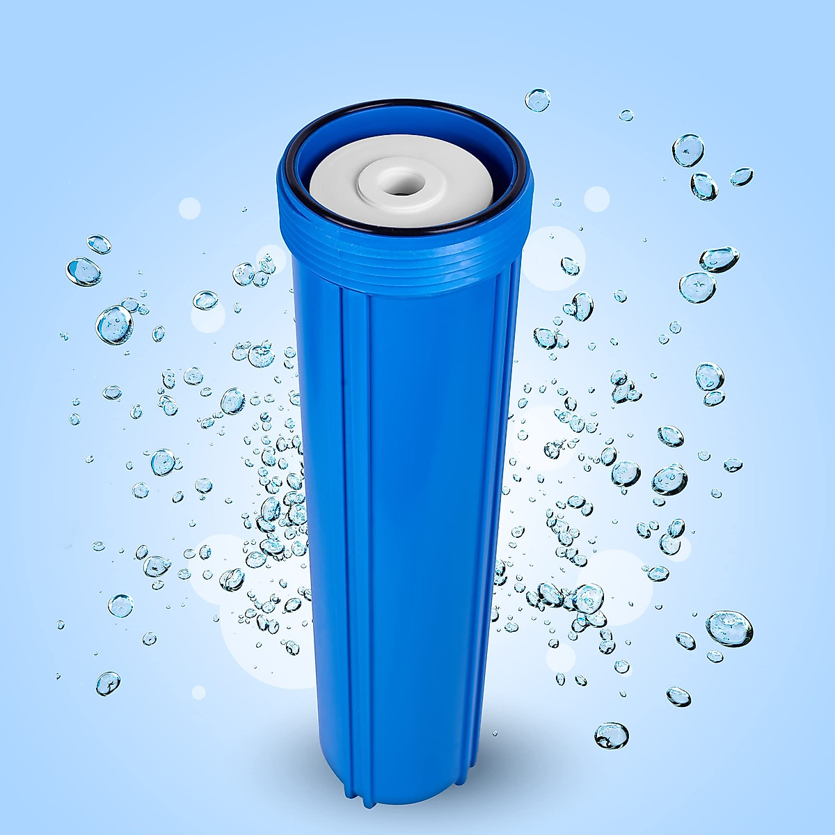 High Capacity 20 x 4.5” Blue Whole House Water Filter Purifier System with Presser Relief Button, 1” Inlet/Outlet Brass Port & Yearly Supply (3) Coconut Shell Activated Block Carbon Cartridges