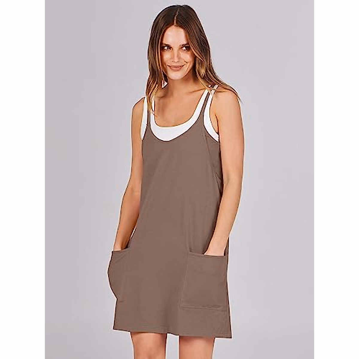 Caracilia Workout Dresses for Women 2023 Summer Casual Sleeveless Athletic Outfits Tennis Golf Sports Short Mini Dress with Built in Shapewear C112A5-qianka-L Coffee