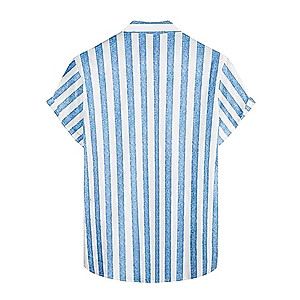 NmglhNm Mens Striped Summer Shirts Short Sleeve Casual Button Down Stylish Tropical Beach Shirts LightBlue 3X-Large