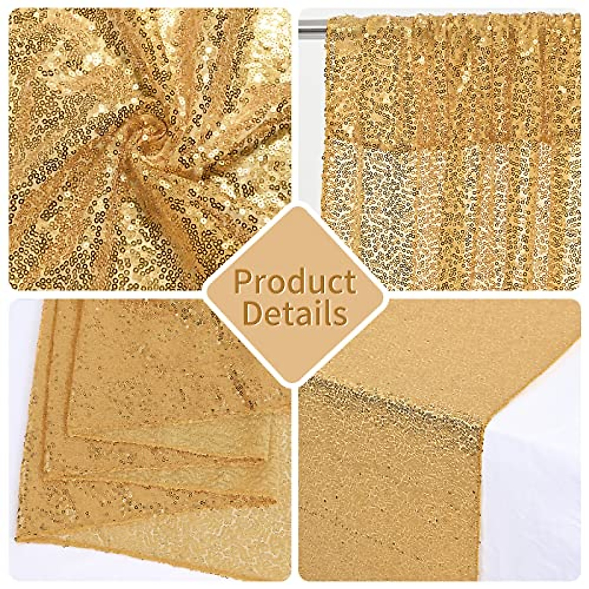 Sequin Backdrop Curtain 4 Panels 2ft x 8ft Wedding Ceremony Background Backdrop Glitter Shimmer Fabric Backdrop Drapes for Photography Props Wedding Arch Bridal Shower Home Decoration (Gold)