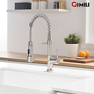 GIMILI Kitchen Faucet with Sprayer Modern Single Handle Pull Down Sprayer Brushed Nickel Kitchen Faucet Pull Down with LED Light